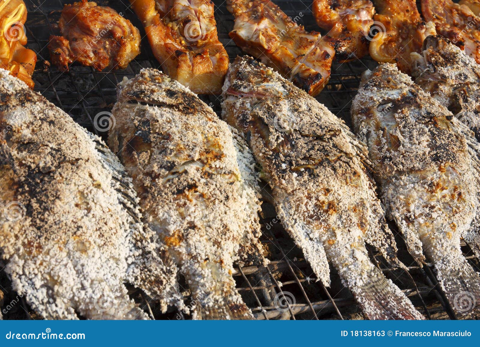 Grilled Fish and Pork Chops Stock Image - Image of chops, food: 18138163