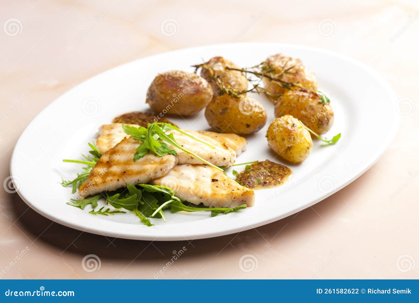 Grilled Fish with Grilled Potatoes Stock Photo - Image of roasted, life ...