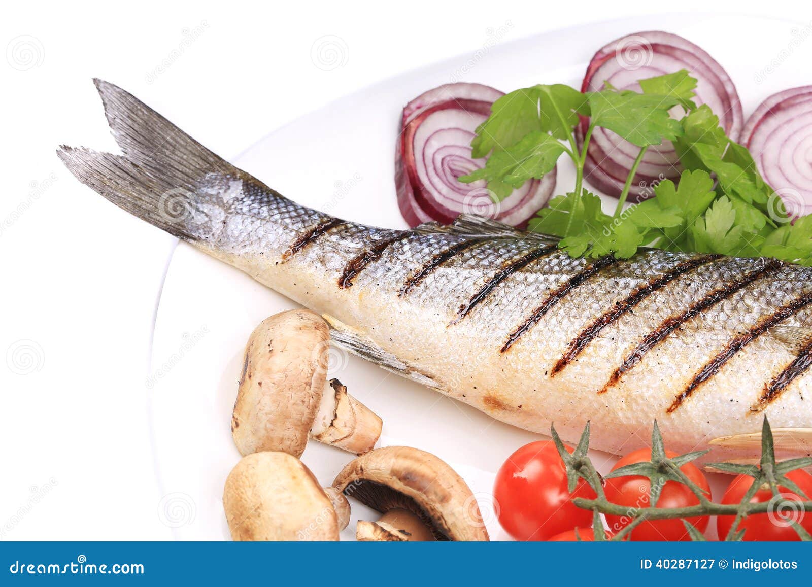 Grilled Fish with Red Onion. Stock Image - Image of grill, delicious ...