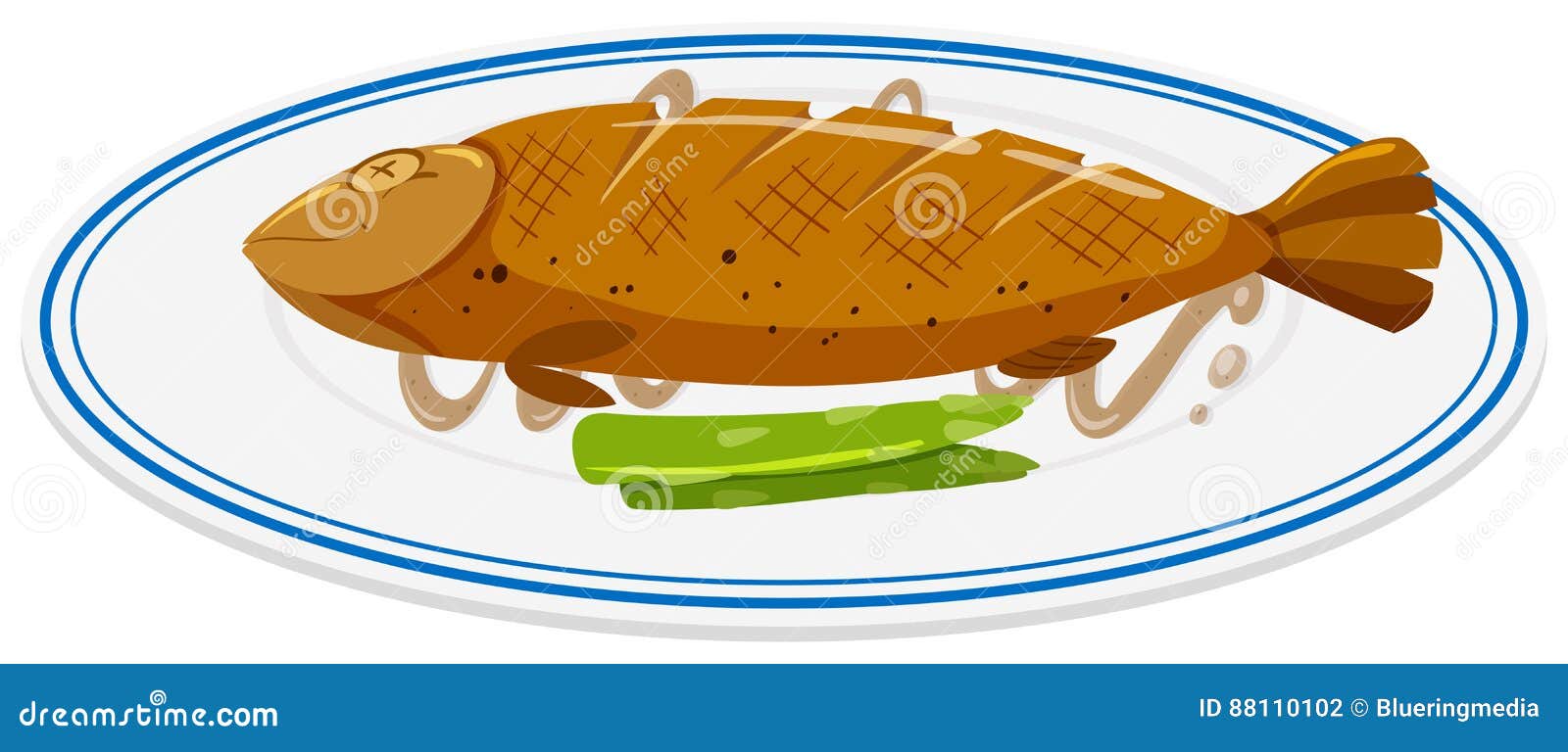 Grilled Fish On Plate, Flat Illustration. Vector Logo Design Template ...