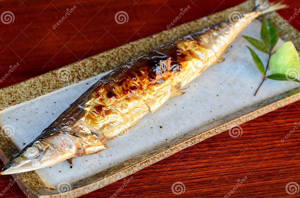 Grilled fish saury stock photo. Image of saury, plate - 63992050
