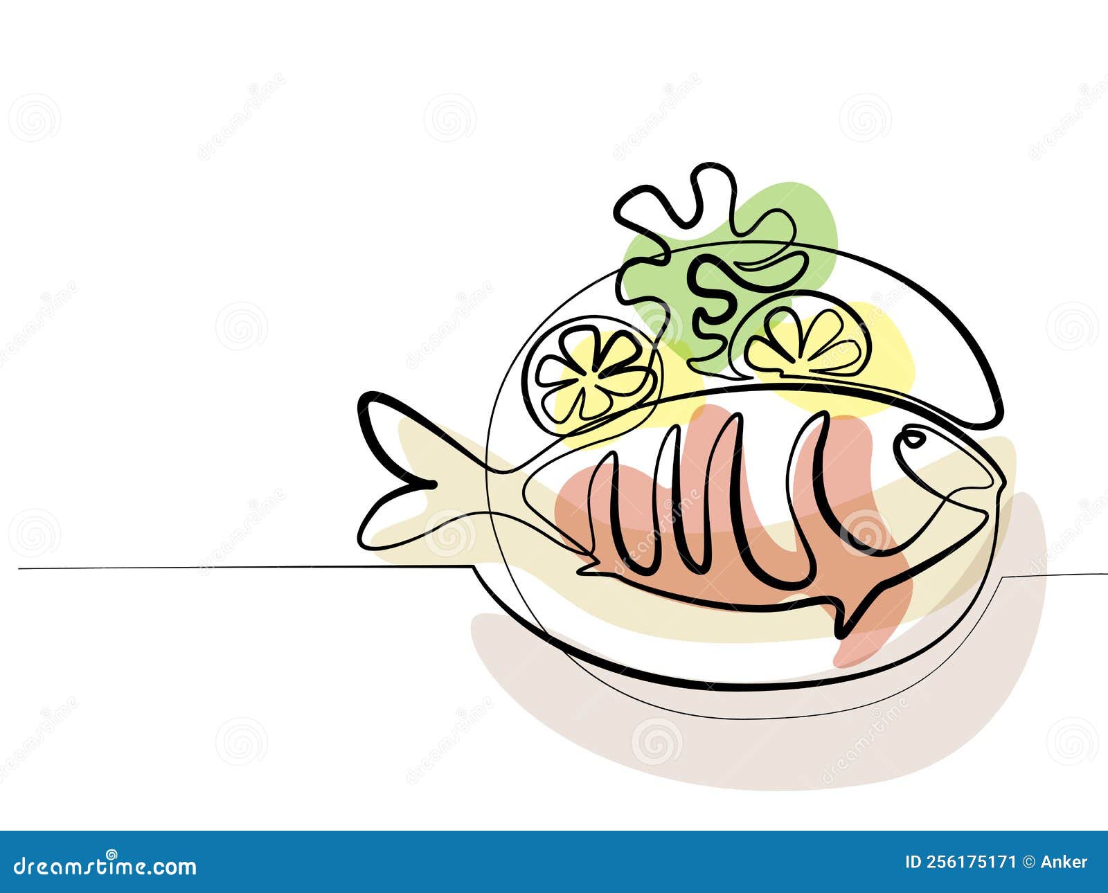 Grilled Fish Seafood with Lemon and Salat for Cafe Shop Logo. Stock ... Grilled Fish Seafood with Lemon and Salat for Cafe Shop Logo. Stock ...