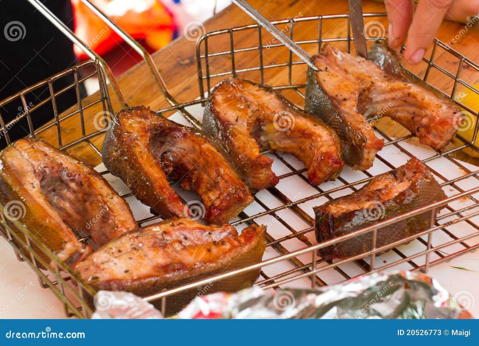 Grilled fish slices stock image. Image of diet, salmon - 20526773