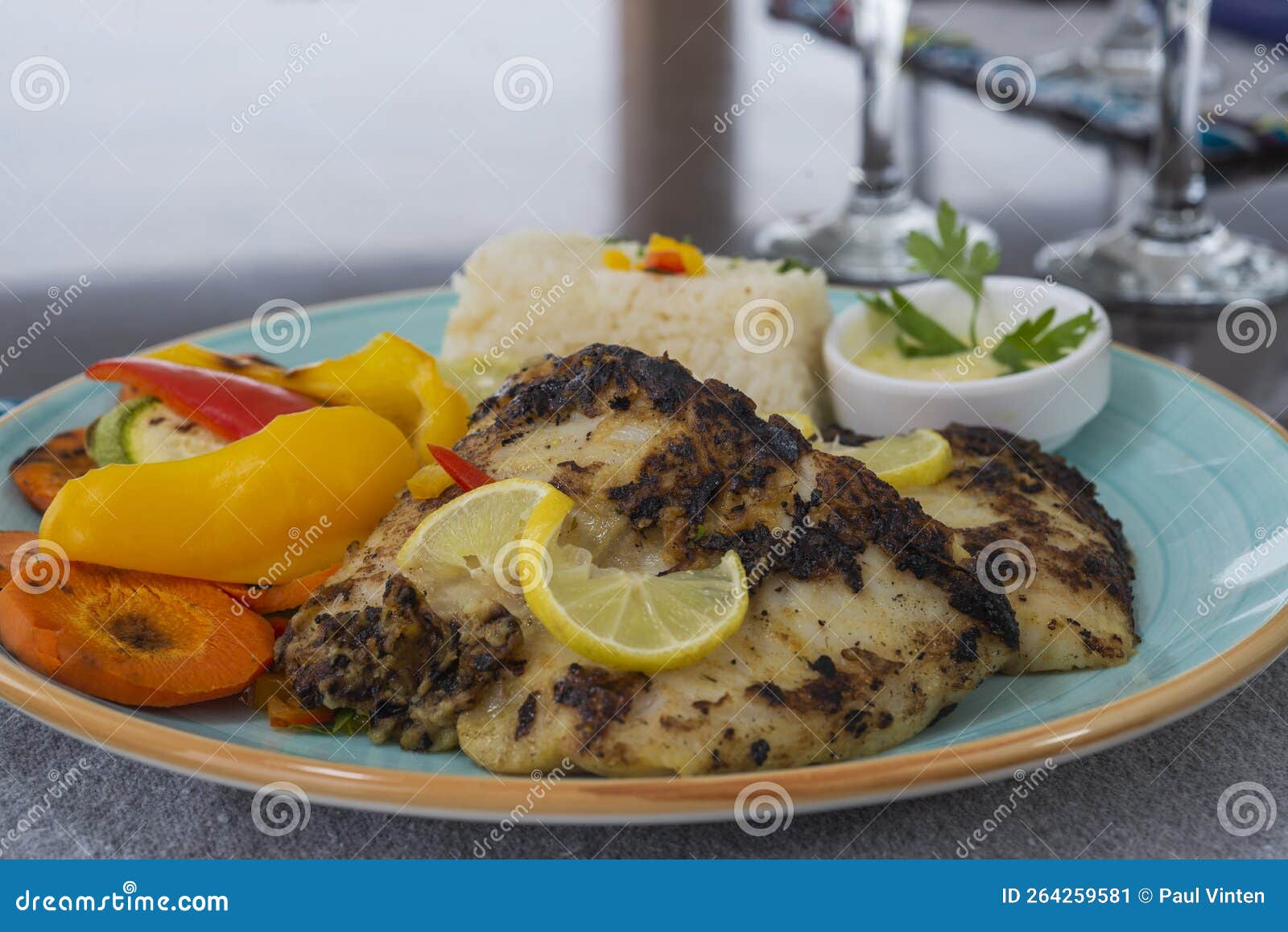 Grilled Fish Steak a La Carte Meal with Vegetables Stock Image - Image ...