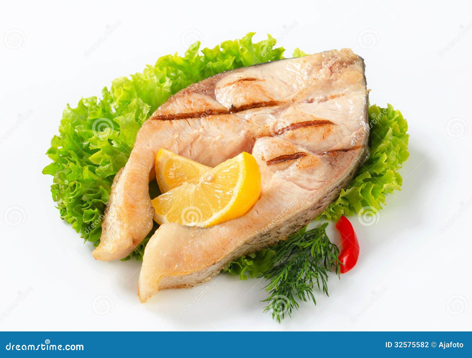 Grilled fish steak stock photo. Image of closeup, shot - 32575582