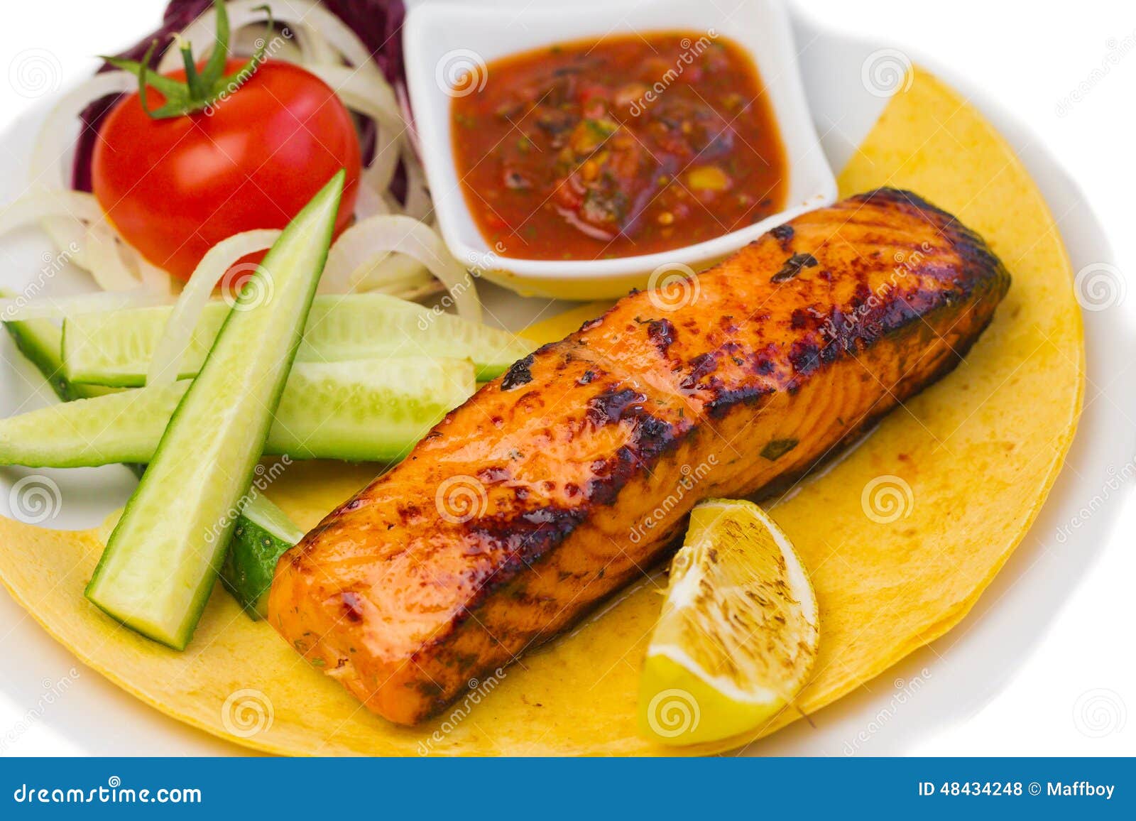 Grilled Fish Steak on the Plate Stock Photo - Image of dish, sauce ...