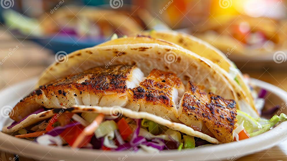 Grilled Fish Tacos on a Plate Stock Photo - Image of vibrant, tacos ...