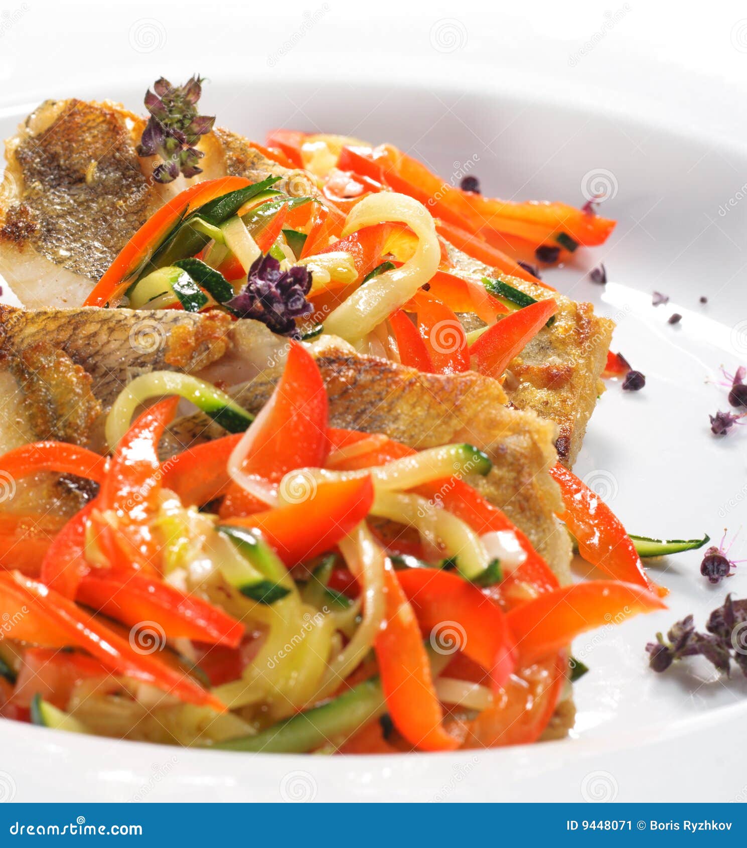 Grilled Fish with Vegetable Stock Image - Image of meal, prepared: 9448071