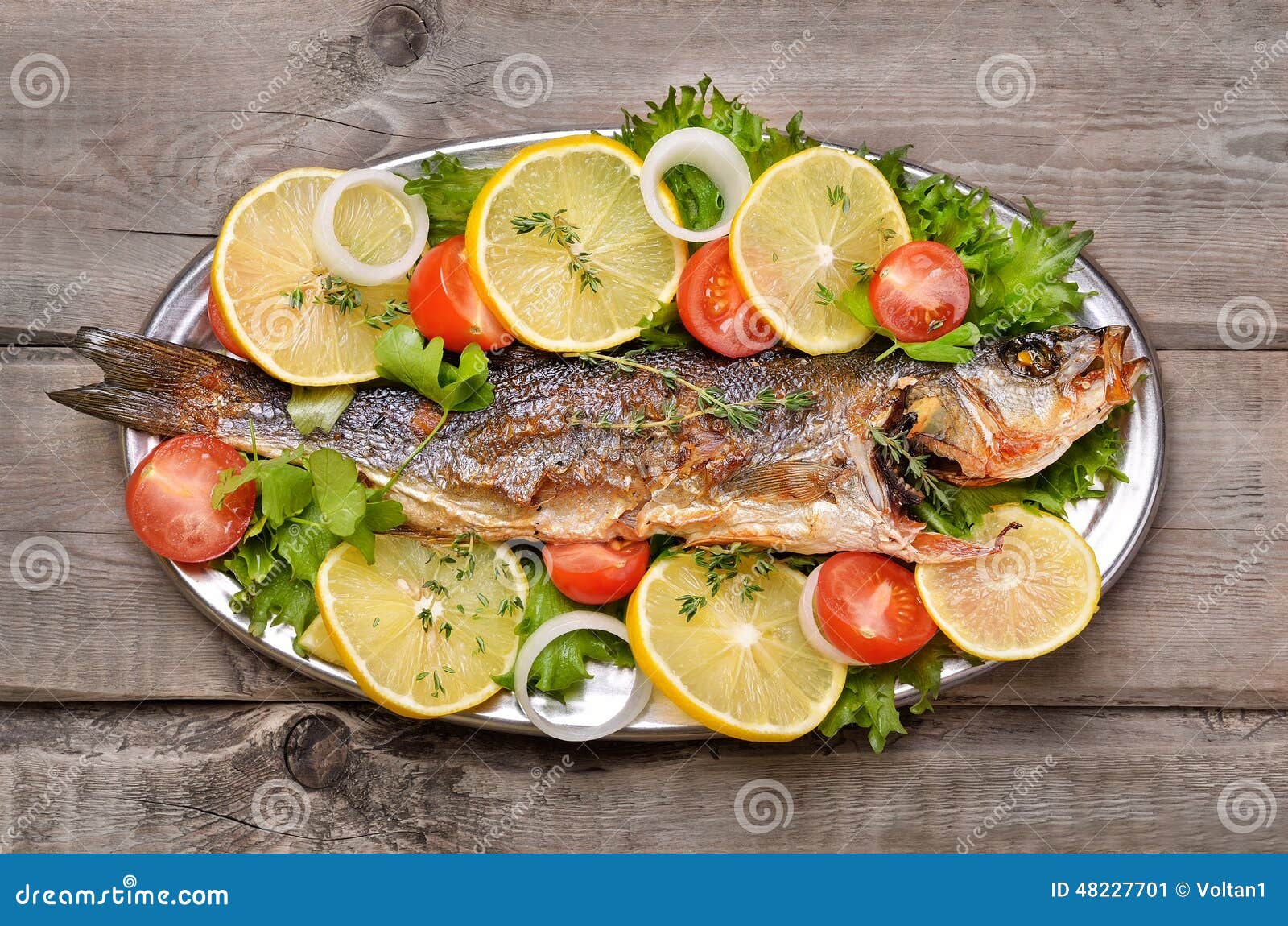 Grilled Fish with Vegetable Stock Image - Image of baked, piece: 48227701