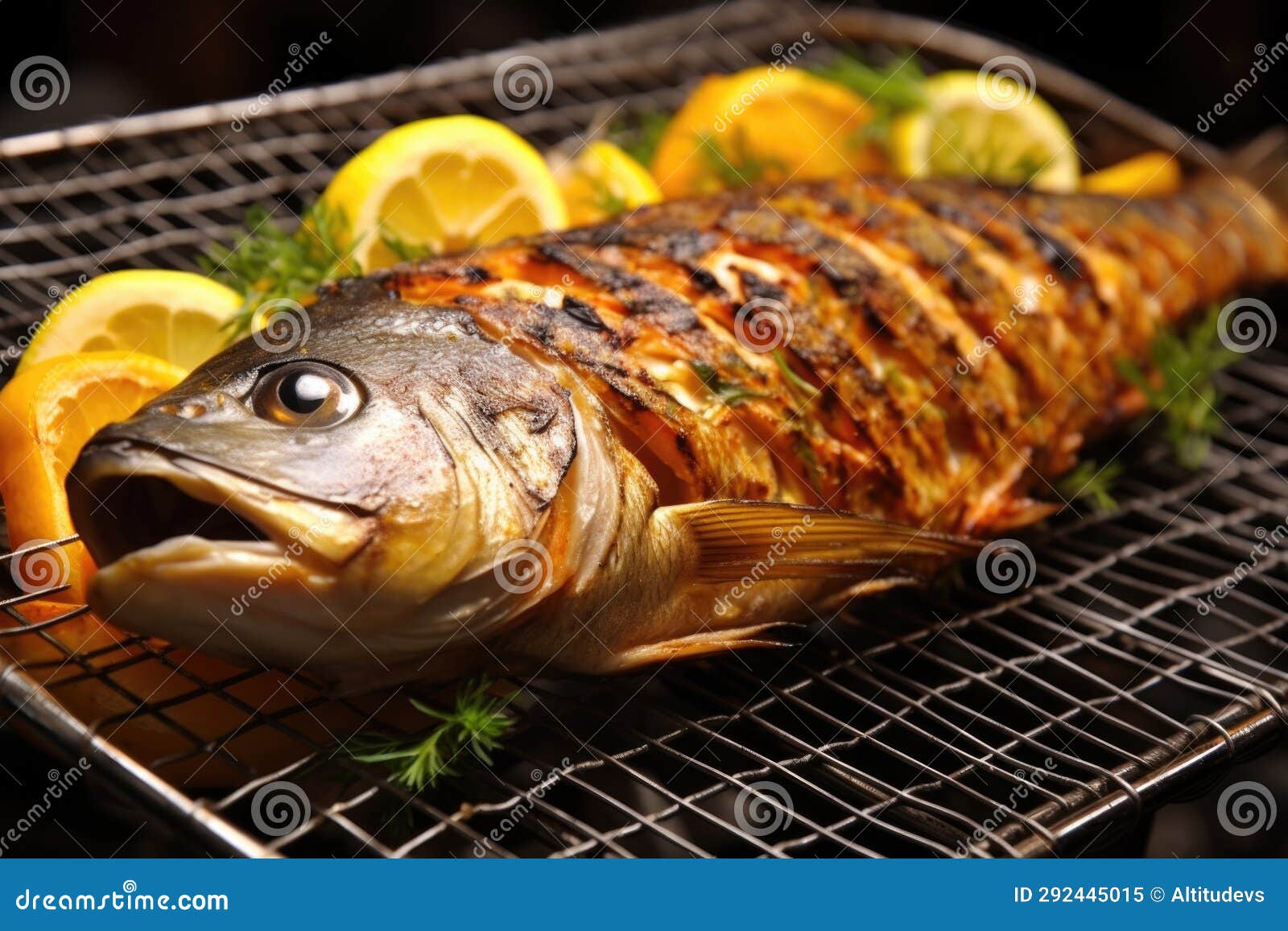 Grilled Fish in a Wire Basket, Close-up Stock Image - Image of grilled ...