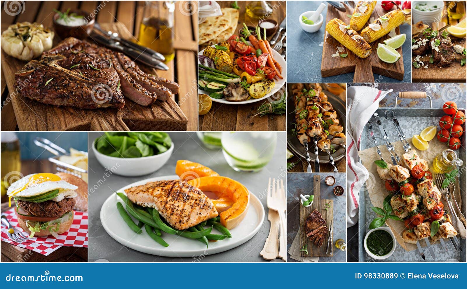 Grilled foods collage stock image. Image of fried, appetizer - 98330889