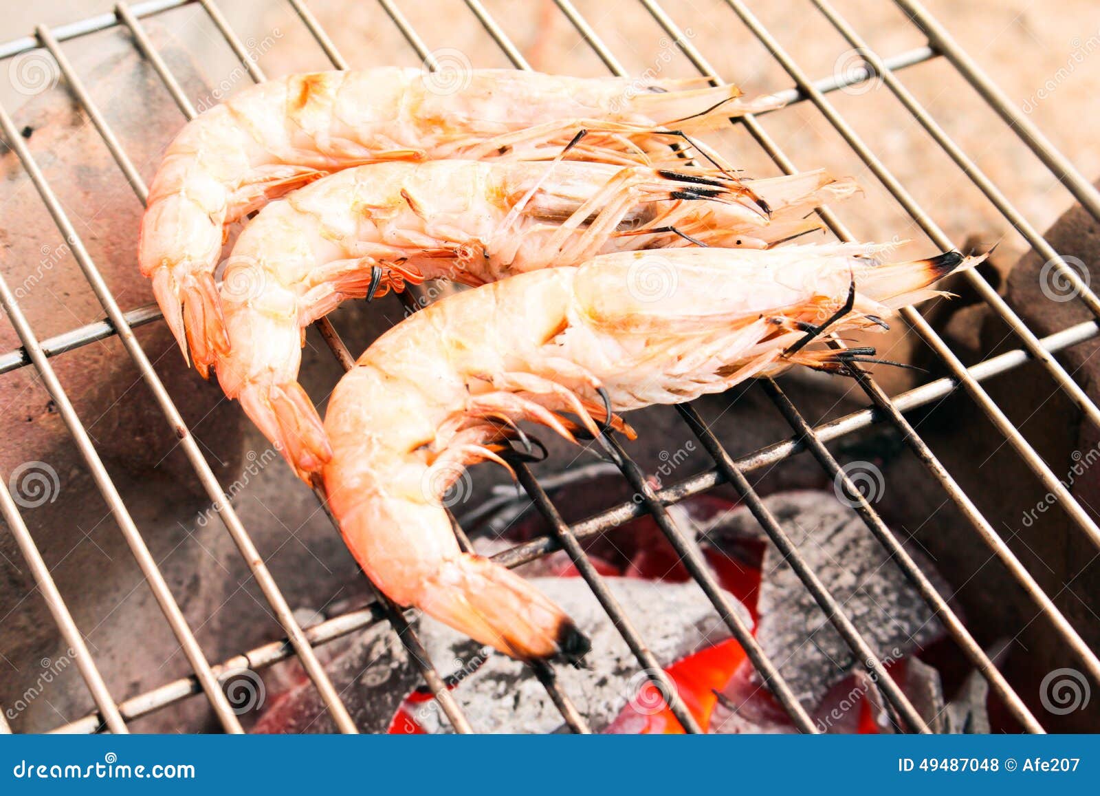 Grilled Fresh Prawns on Flaming Seafood Stock Photo - Image of grilling ...