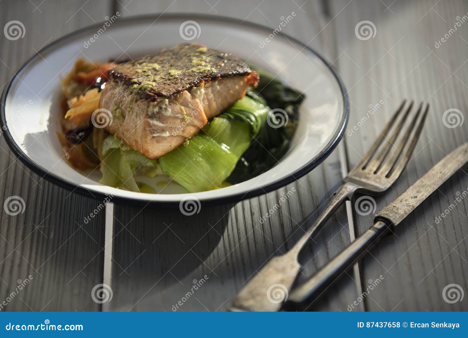 Grilled fresh samon stock photo. Image of herbs, paprika - 87437658