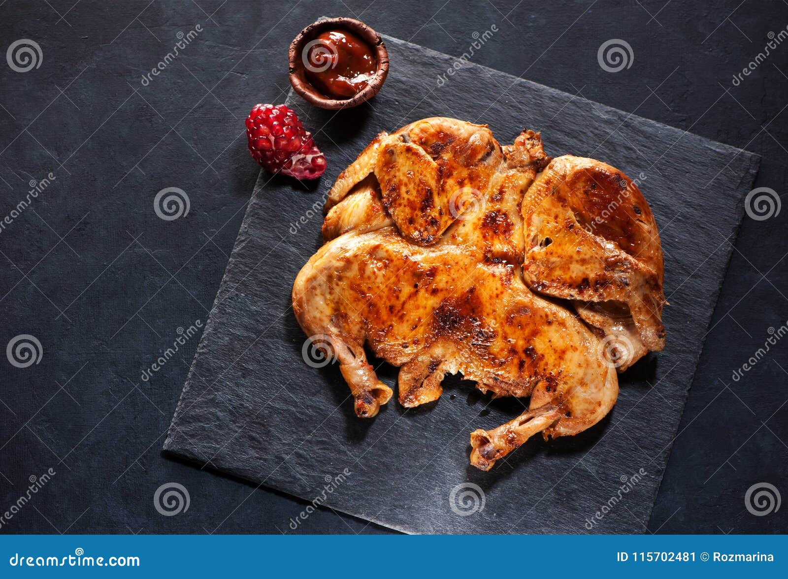 Grilled Fried Roast Chicken Tabaka Stock Image - Image of stone ...