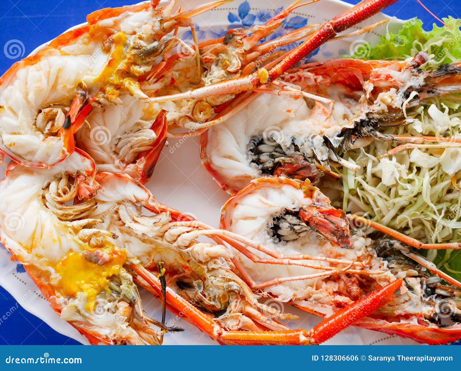 Grilled Giant River Prawns or Giant Freshwater Prawns Stock Photo ...
