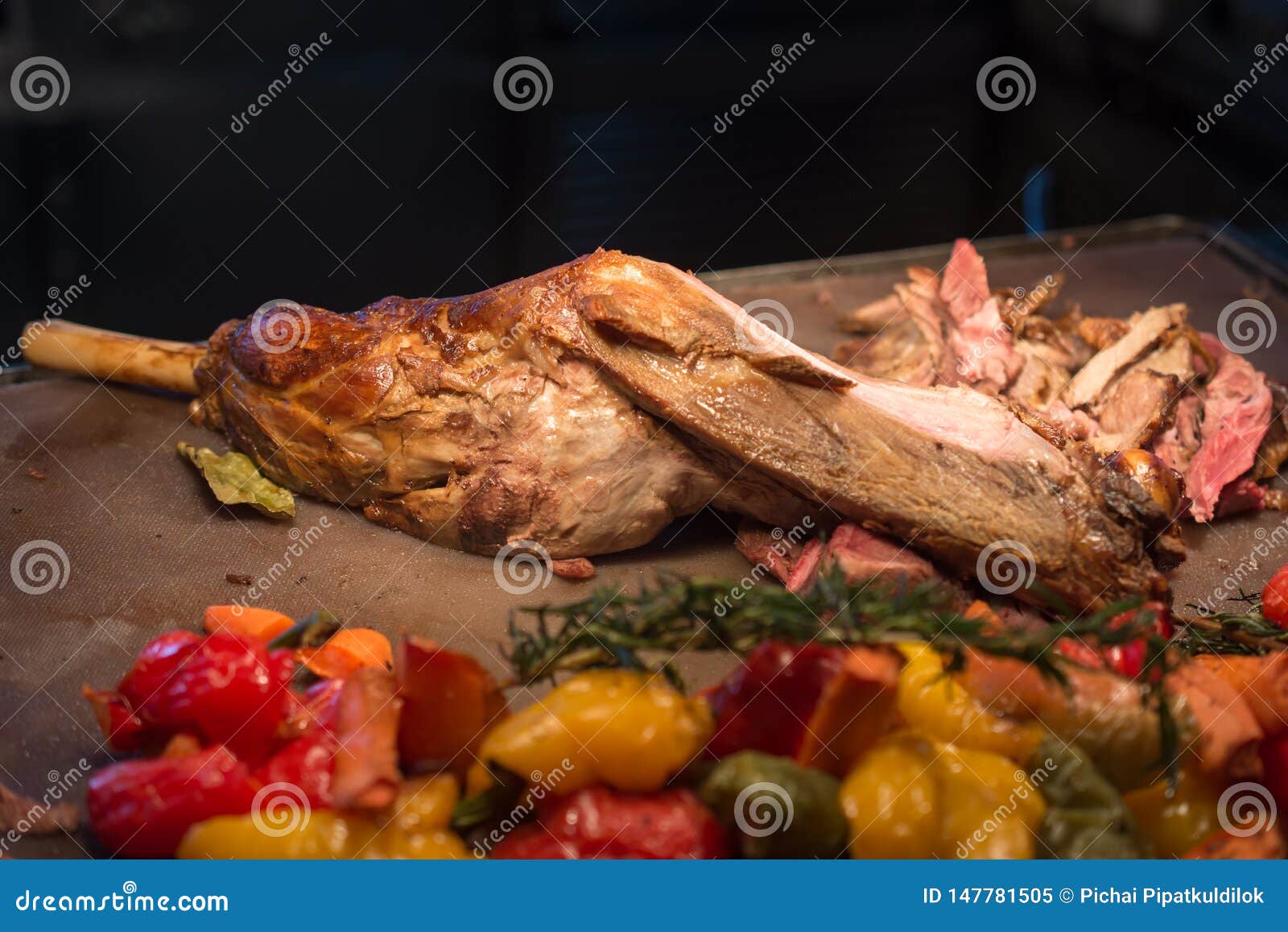 Grilled Goat with Vegetables and Spices on a Cutting Board Stock Image ...