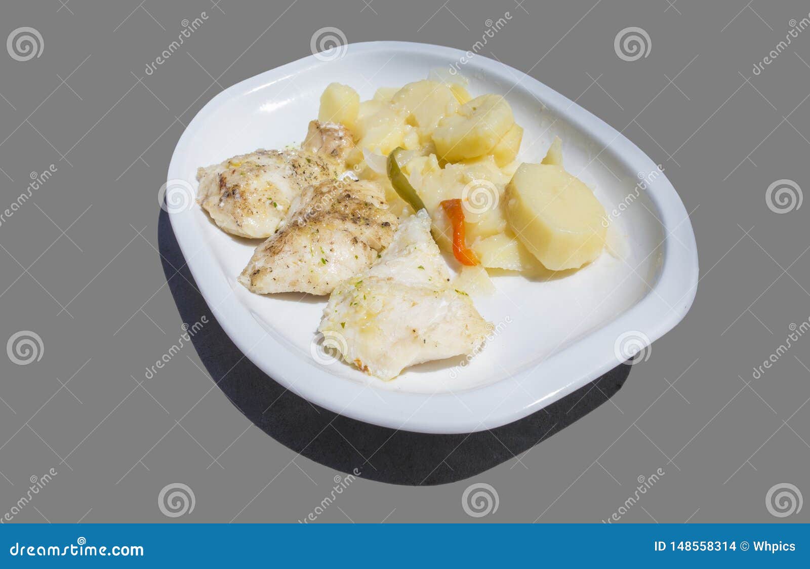 Grilled Hake with Boiled Potatoes on Plate Stock Photo - Image of ...