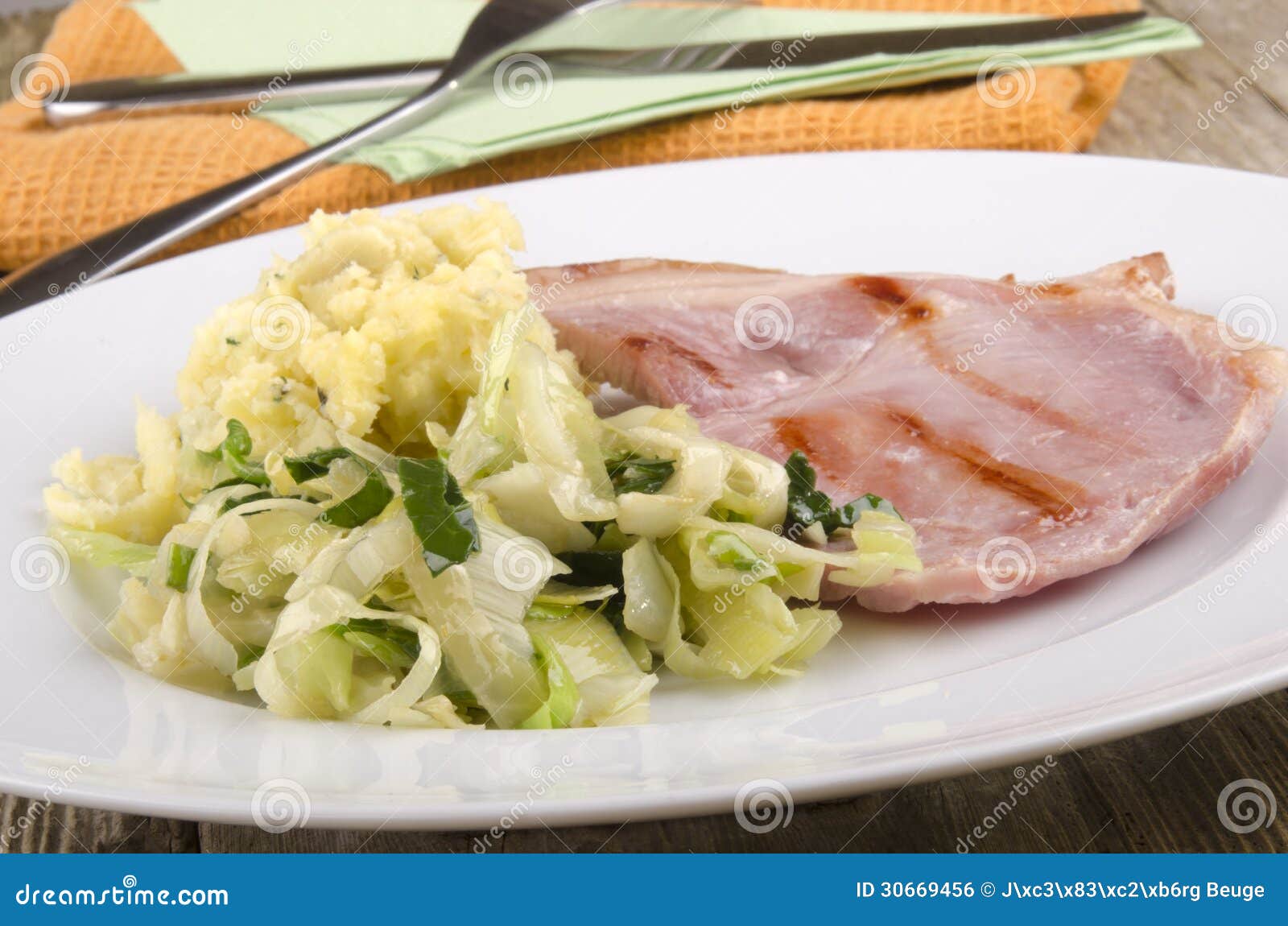 Grilled Ham and Mashed Potato Stock Photo - Image of mashed, grilled ...