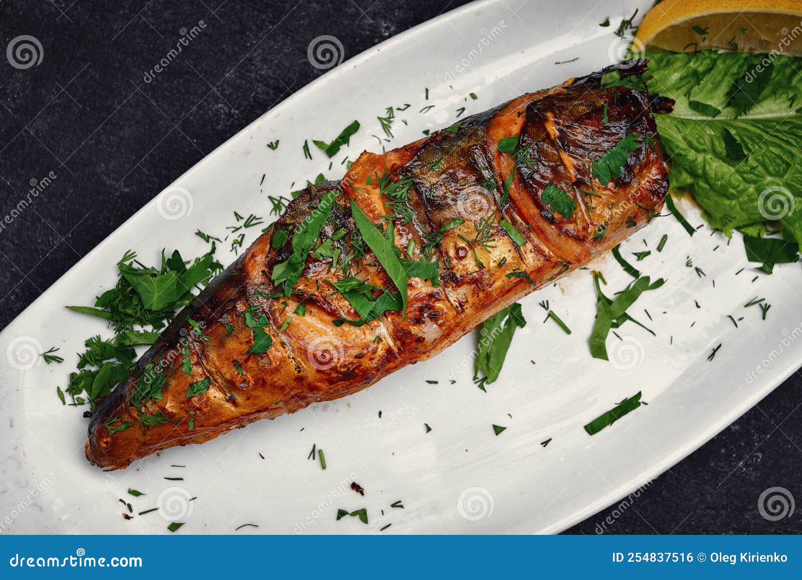 Grilled Mackerel with Herbs on a Plate Stock Photo - Image of herb ...
