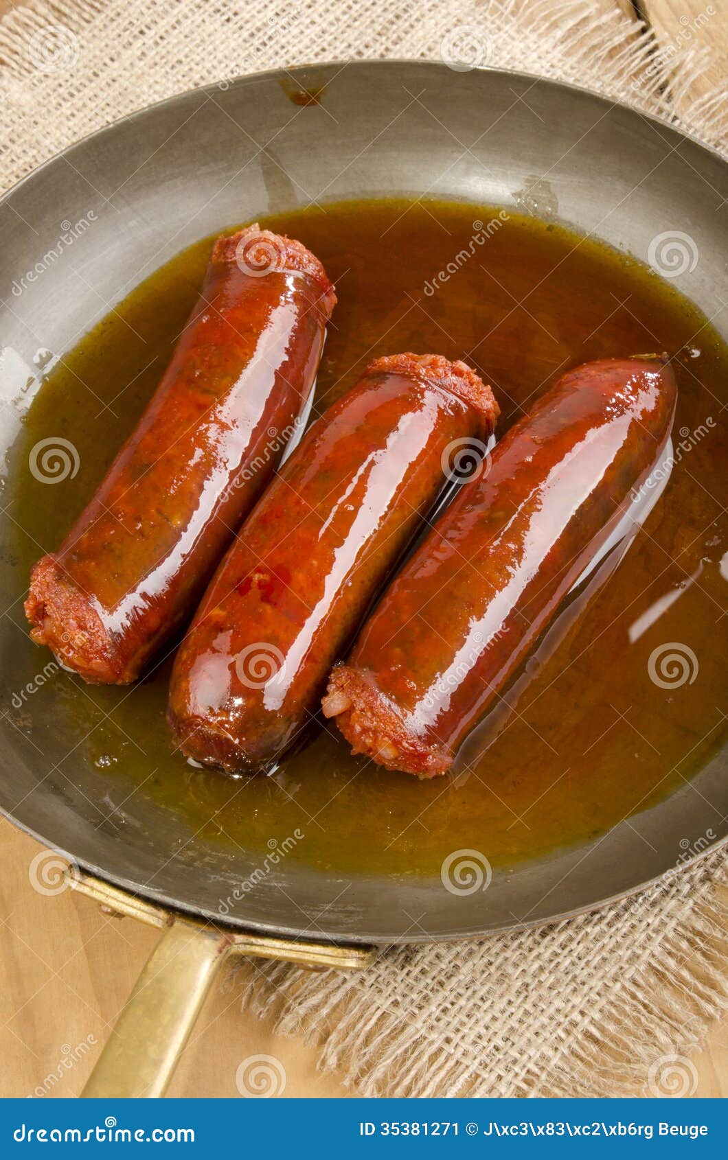 Grilled Hungarian Kolbasz in a Pan Stock Image - Image of pork, wood ...