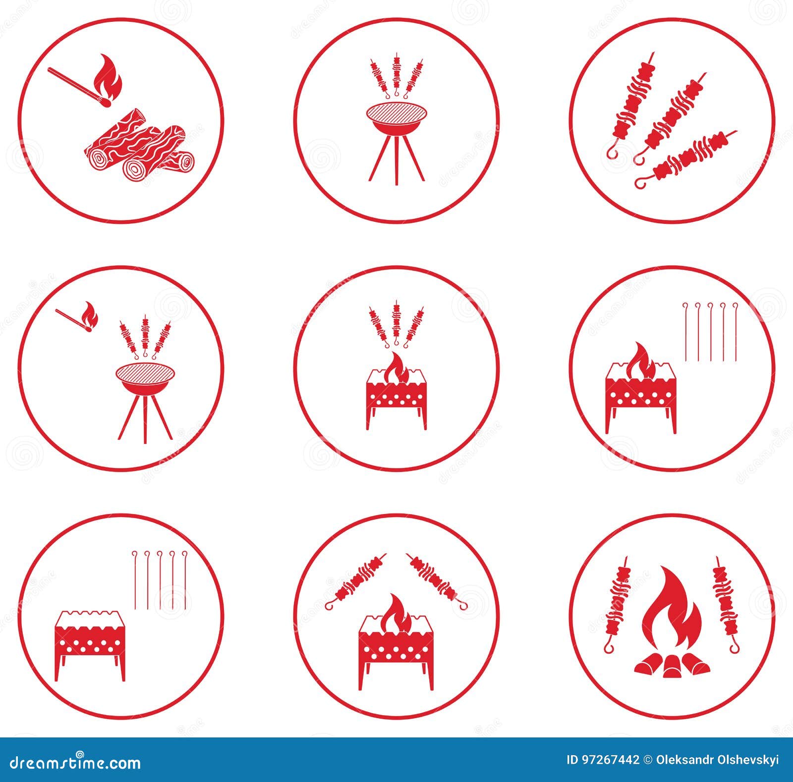 Grilled kebab icons set stock vector. Illustration of element - 97267442