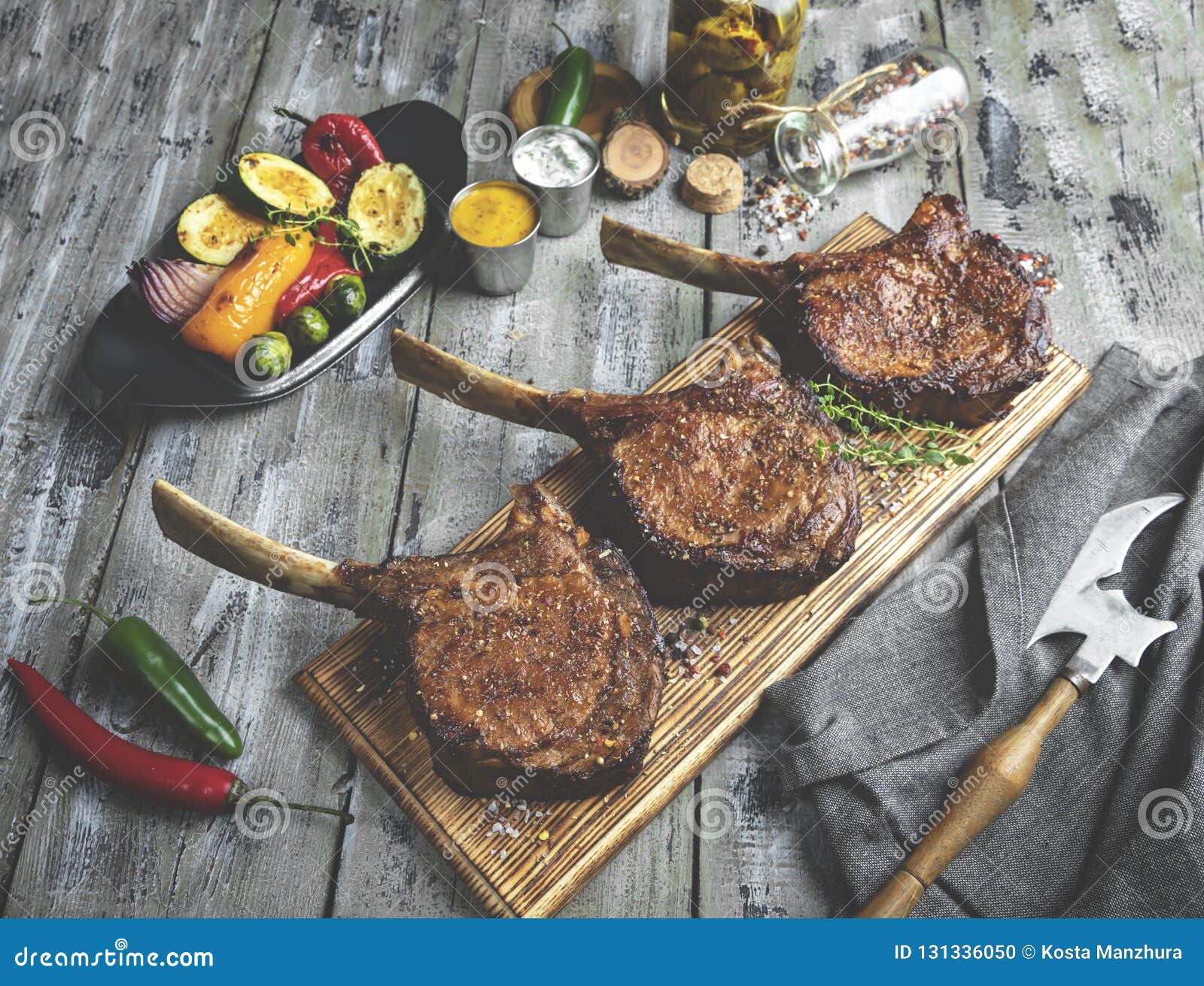 Grilled Lamb,mutton Meat Chops with Vegetables on a Serving Board ...