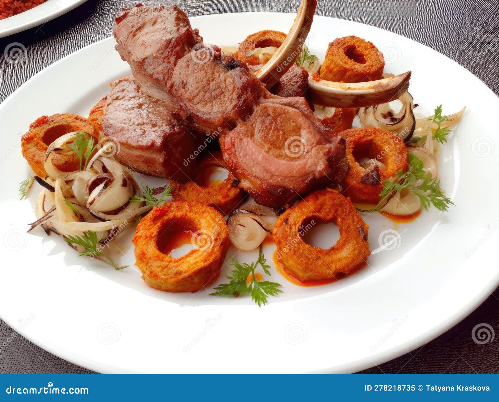 Grilled Lamb Pieces with Onions Stock Illustration - Illustration of ...