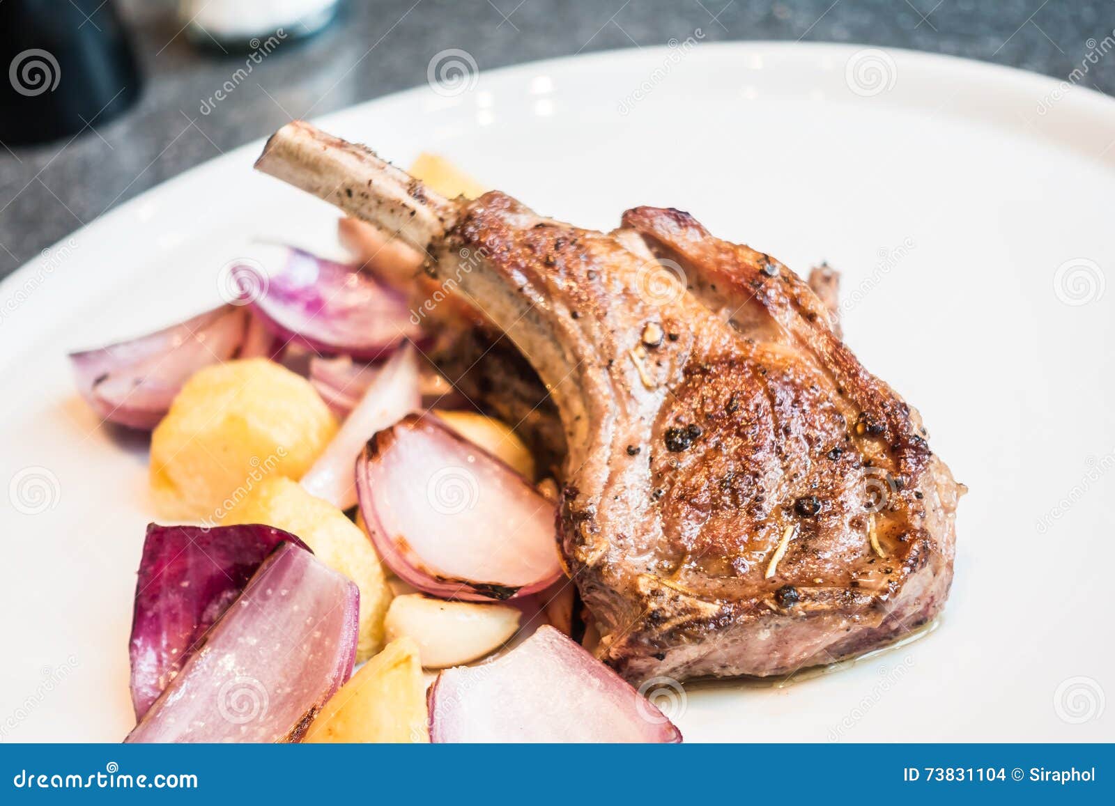 Grilled lamb rack steak stock photo. Image of vegetables - 73831104