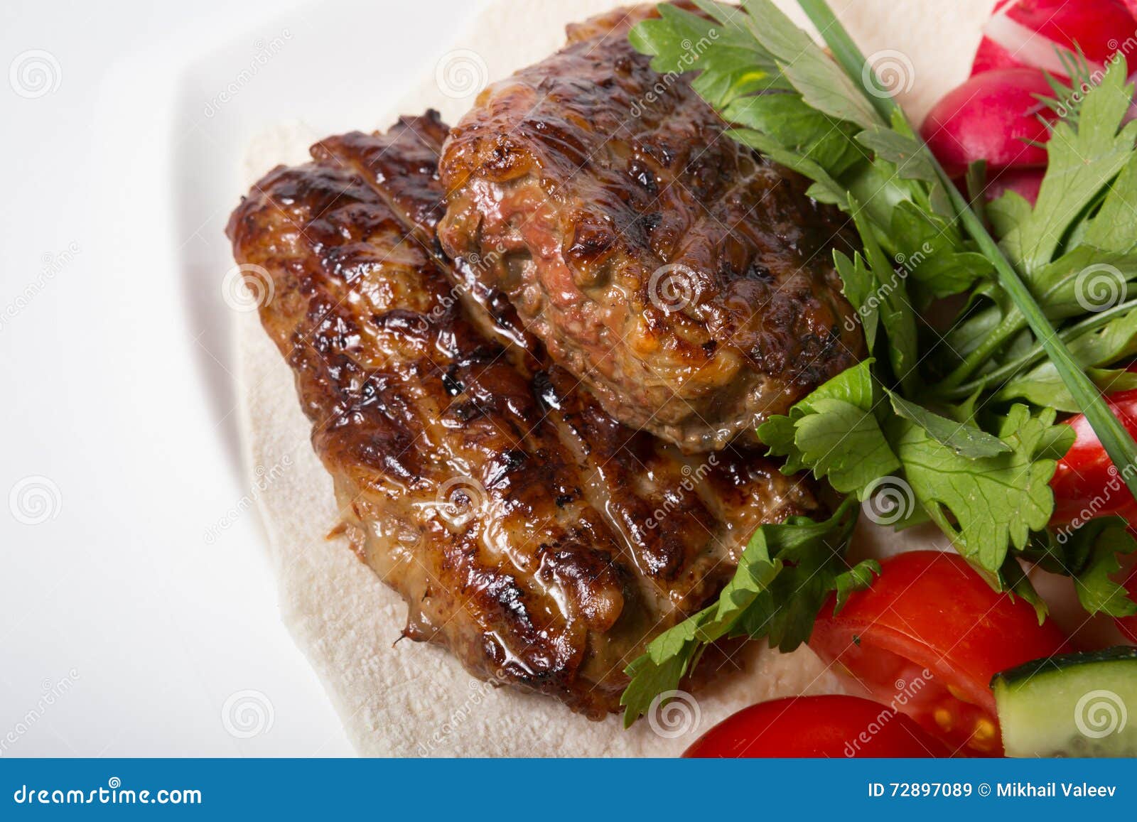 Grilled liver meat stock image. Image of gourmet, green - 72897089