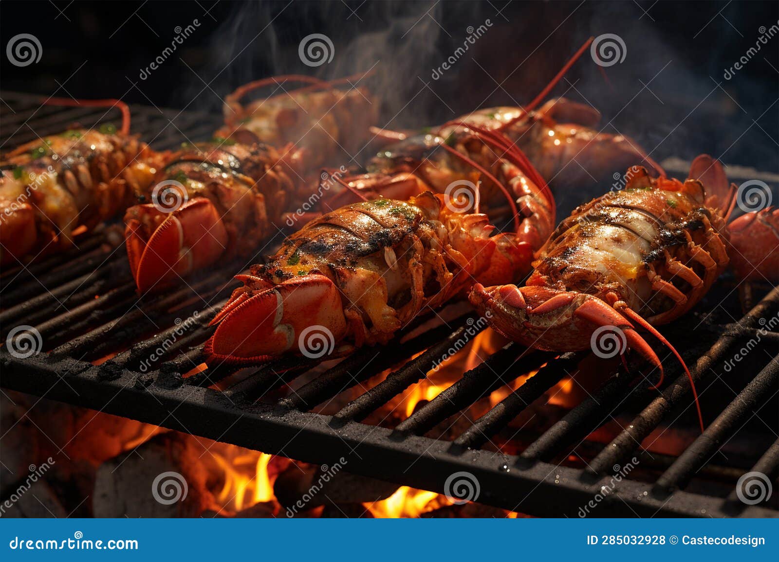 Grilled Lobster Cooking on Grill with Fire Generated by AI Stock ...