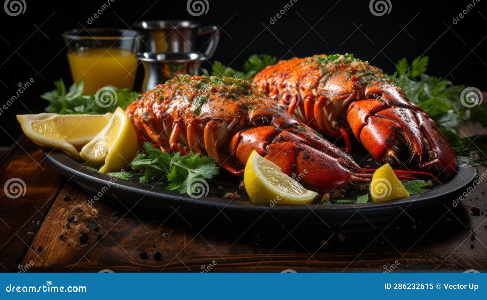 Grilled Lobster with Lemon Close-up. Generative AI. Stock Illustration ...