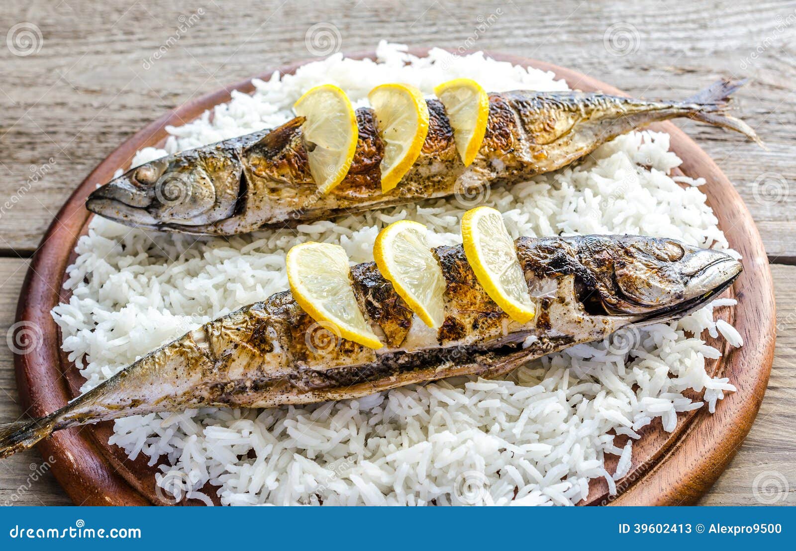 Grilled Mackerel with Basmati Rice Stock Image - Image of cooked ...