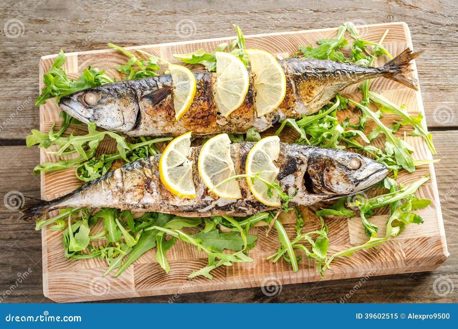 Grilled Mackerel with Fresh Arugula Stock Image - Image of nutrition ...