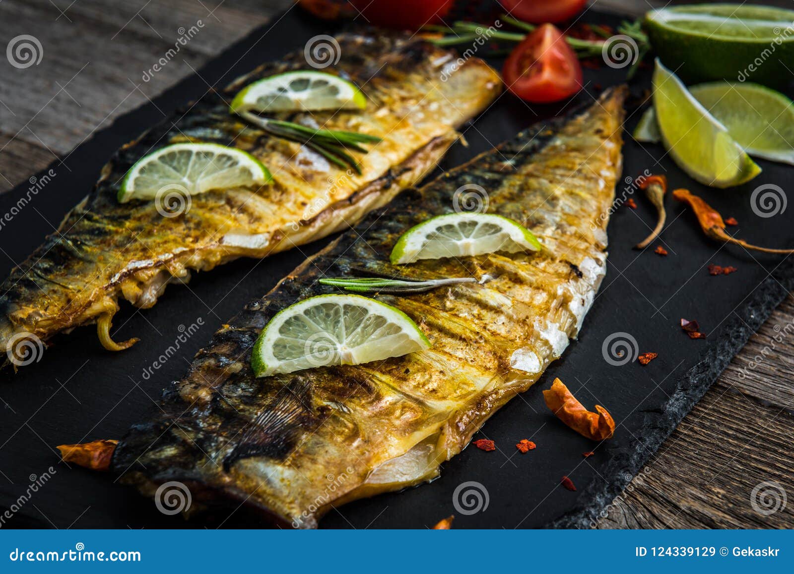 Grilled mackrel fillets stock image. Image of meal, diet - 124339129