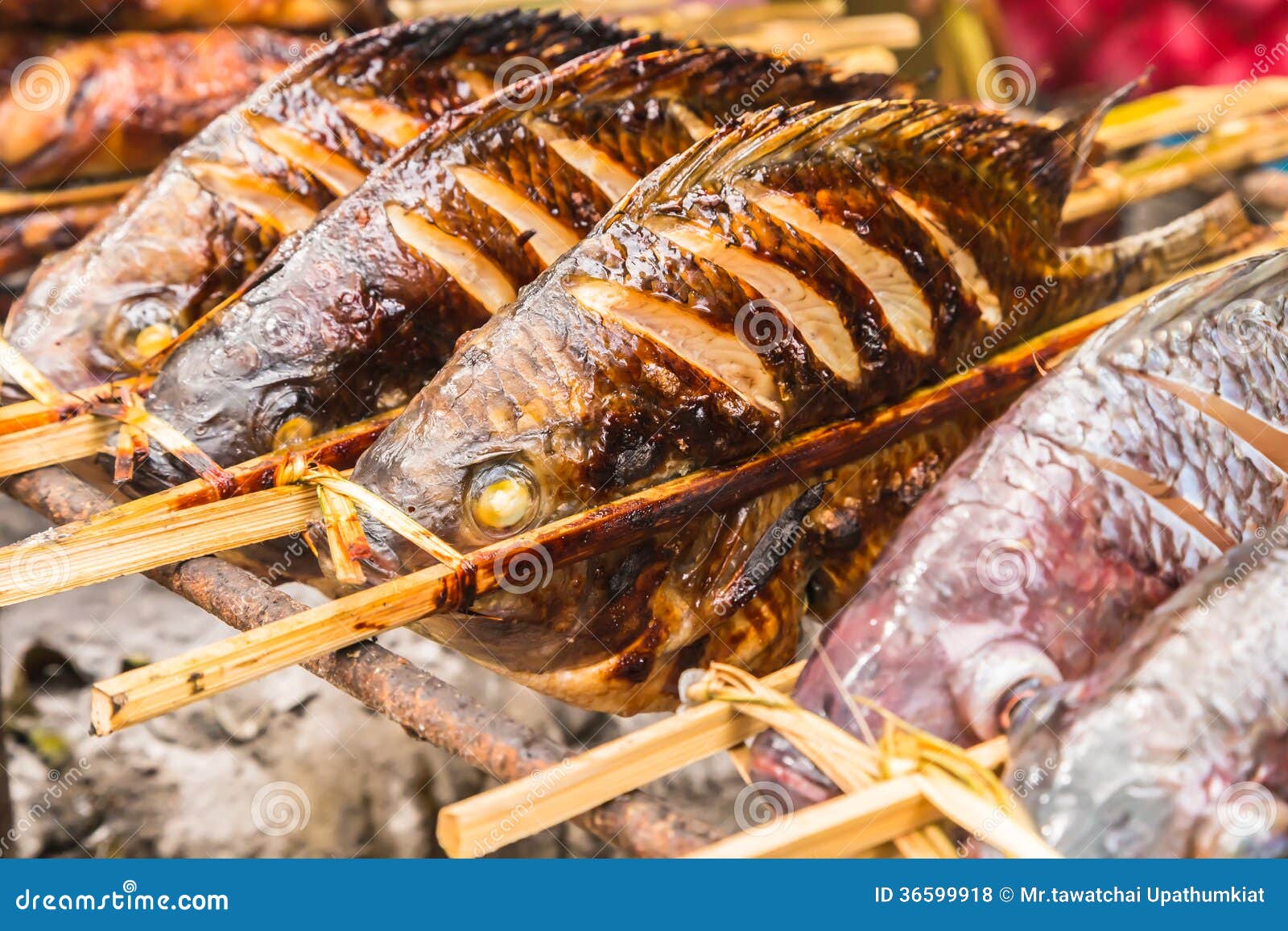 Grilled Mango Fish stock photo. Image of bamboo, stick - 36599918