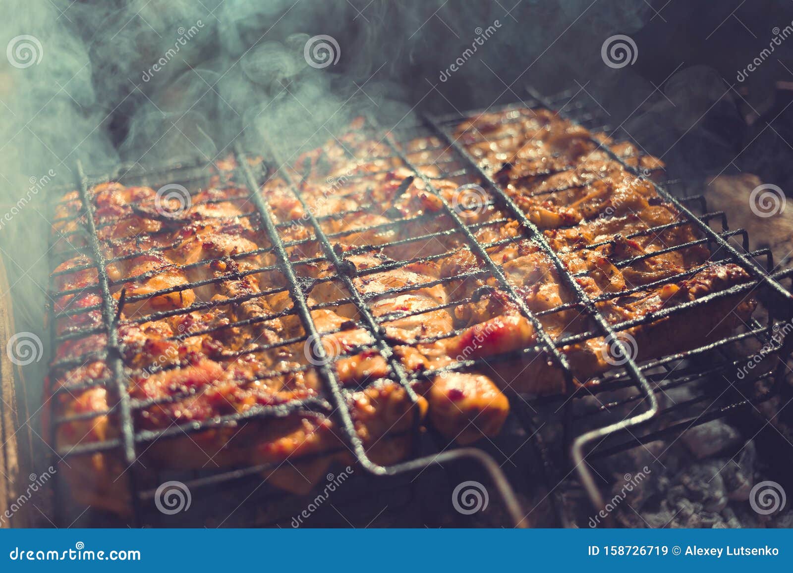 Grilled Marinated Chicken on a Metal Grid Stock Image - Image of cooked ...