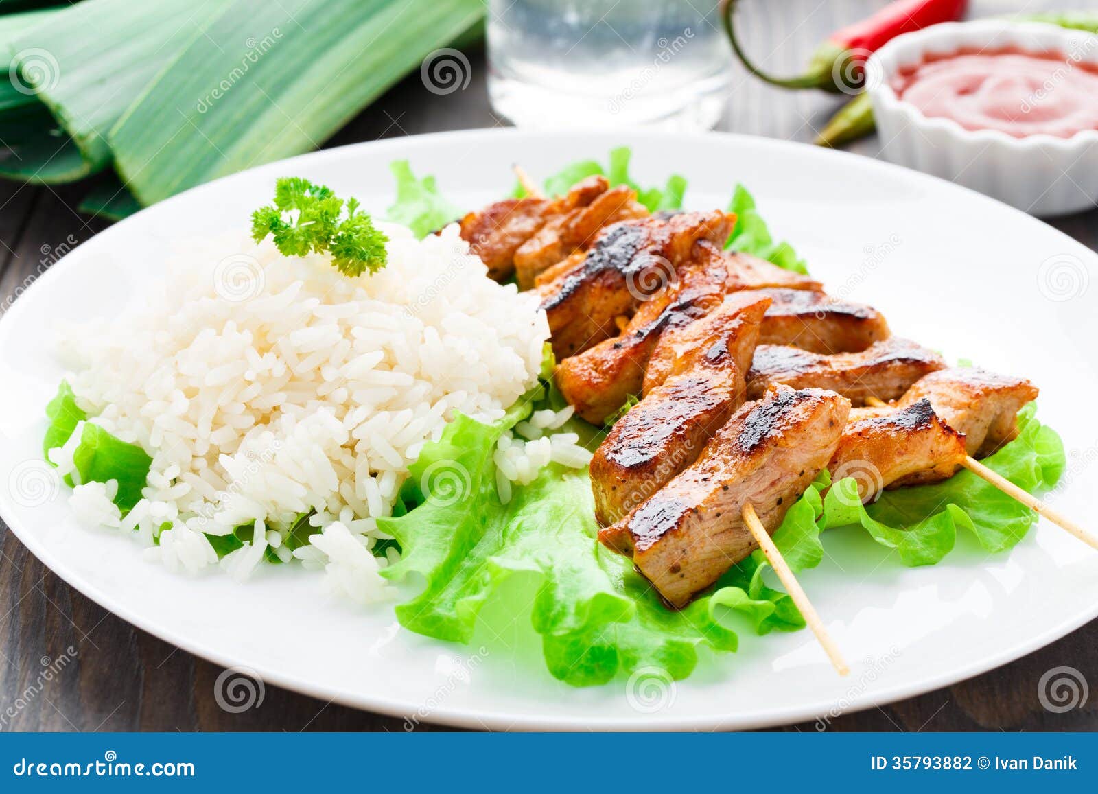 Grilled Marinated Pork with Rice Stock Photo - Image of delicious ...