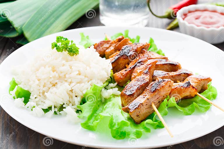 Grilled Marinated Pork with Rice Stock Photo - Image of delicious ...