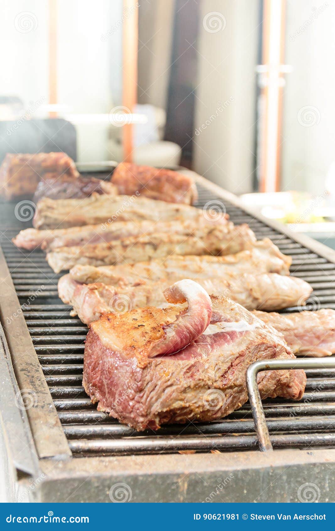 Grilled meat on barbecue stock image. Image of fire, spring - 90621981