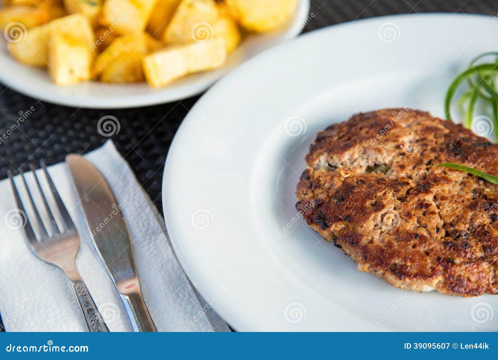 Grilled meat cutlet served stock image. Image of cuisine - 39095607
