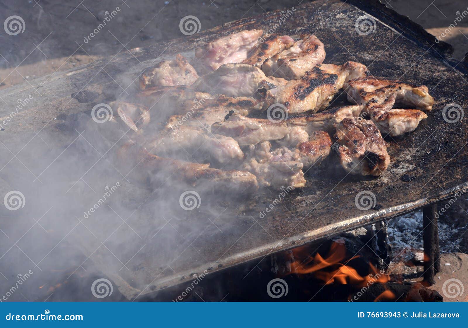 Grilled Meat on Fire September 2, 2016 Stock Image - Image of barbecue ...