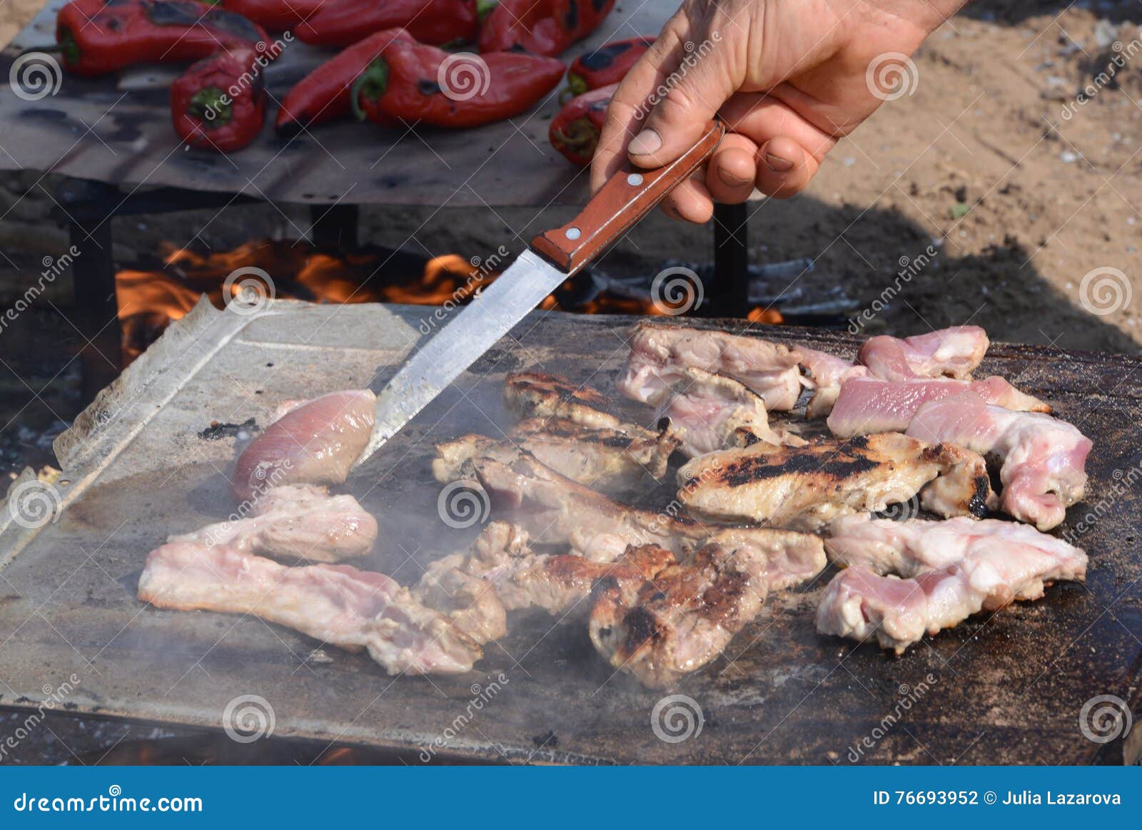 Grilled Meat on Fire September 2, 2016 Stock Photo - Image of dinner ...