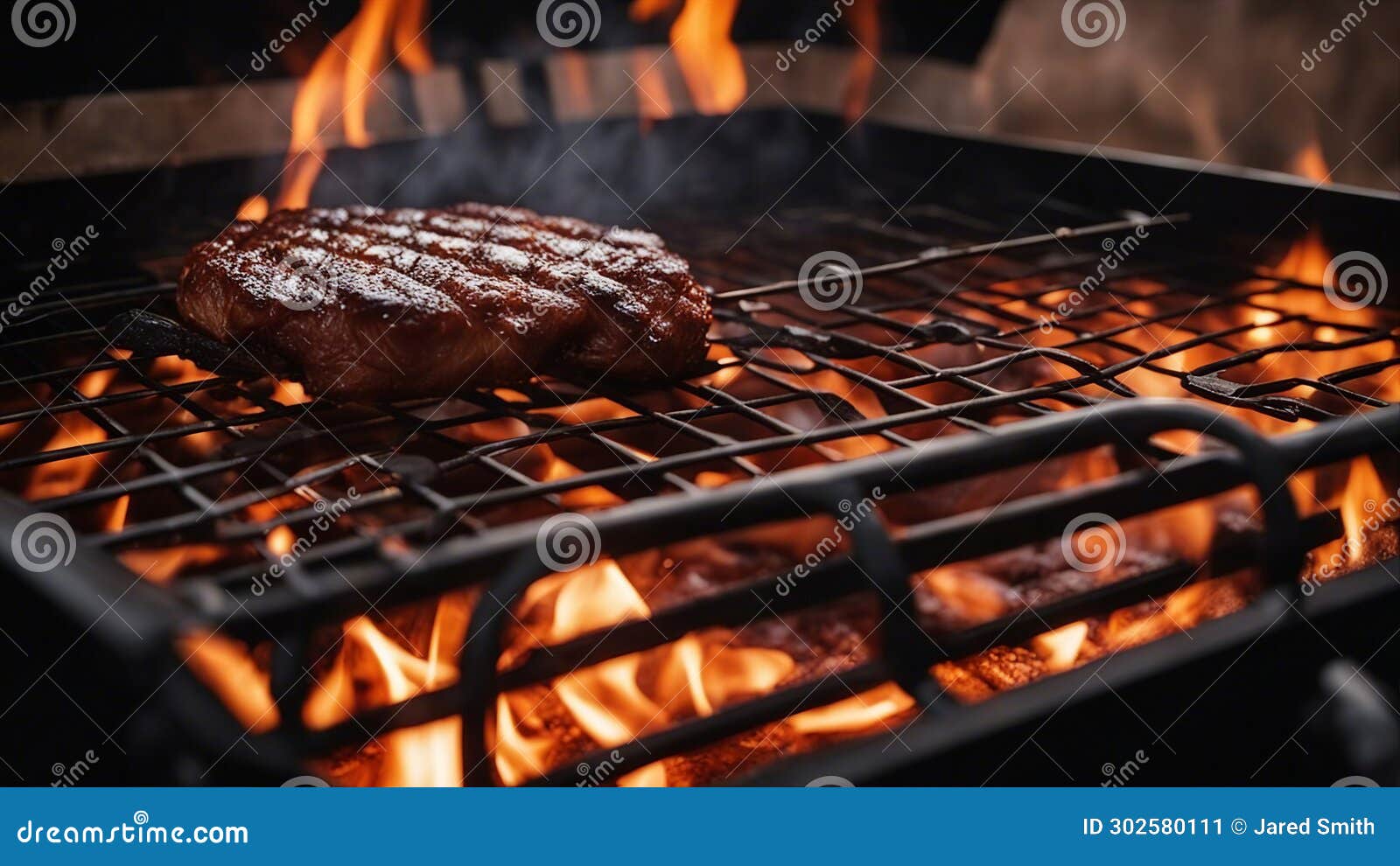 Grilled Meat on the Grill Barbecue Background with Fire Burning ...