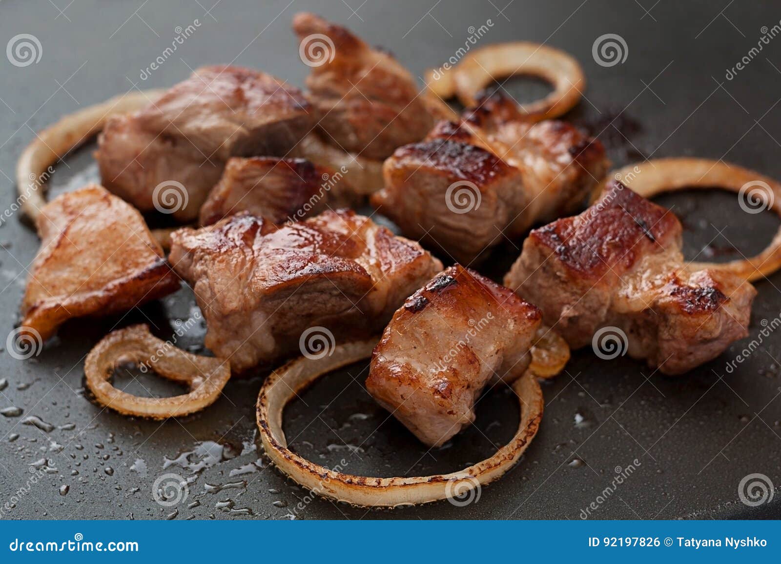 Grilled meat with orion stock photo. Image of onion, roasted - 92197826