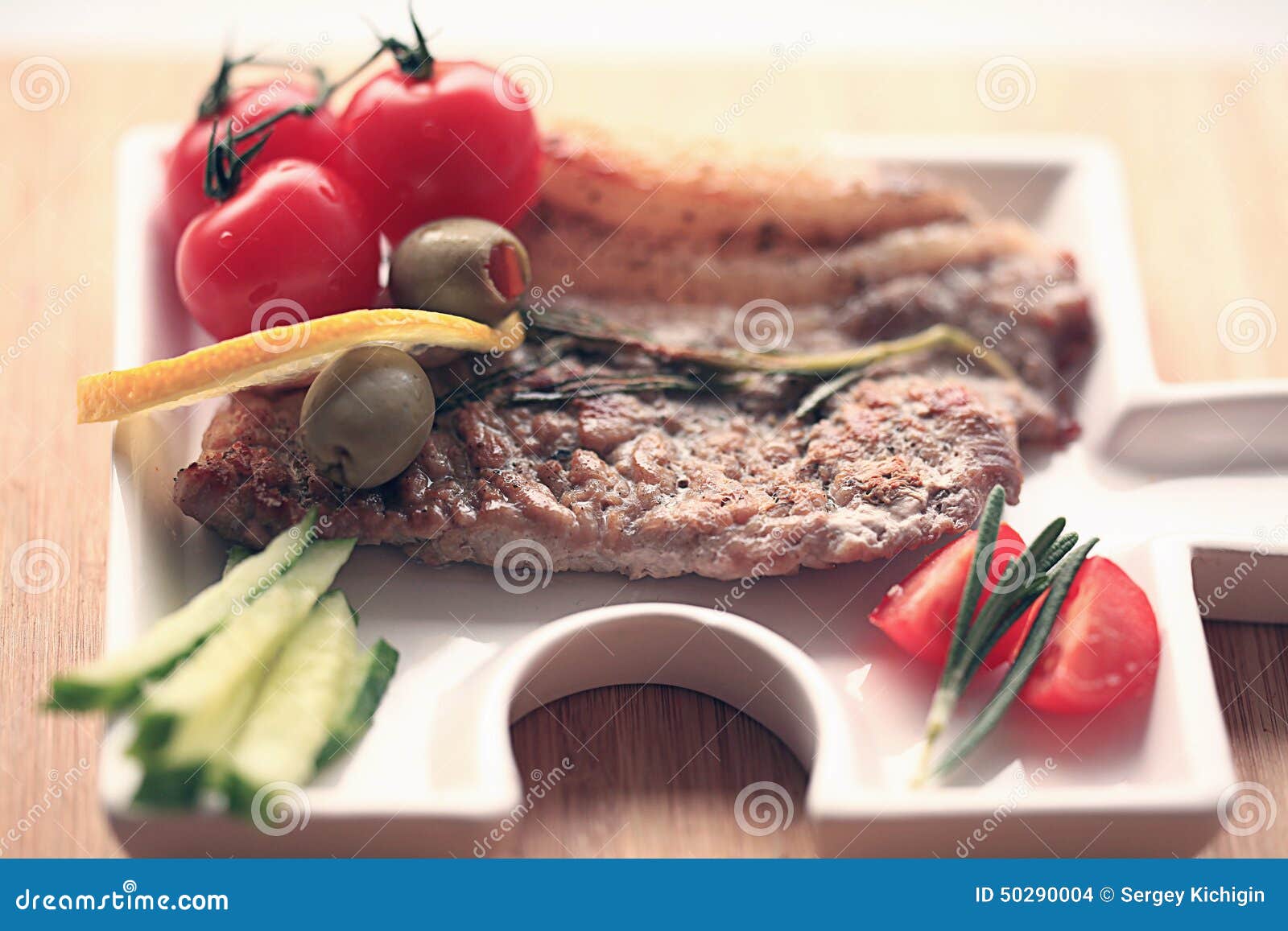Grilled Meat on a Plate Serving Rustic Wooden Table Stock Photo - Image ...