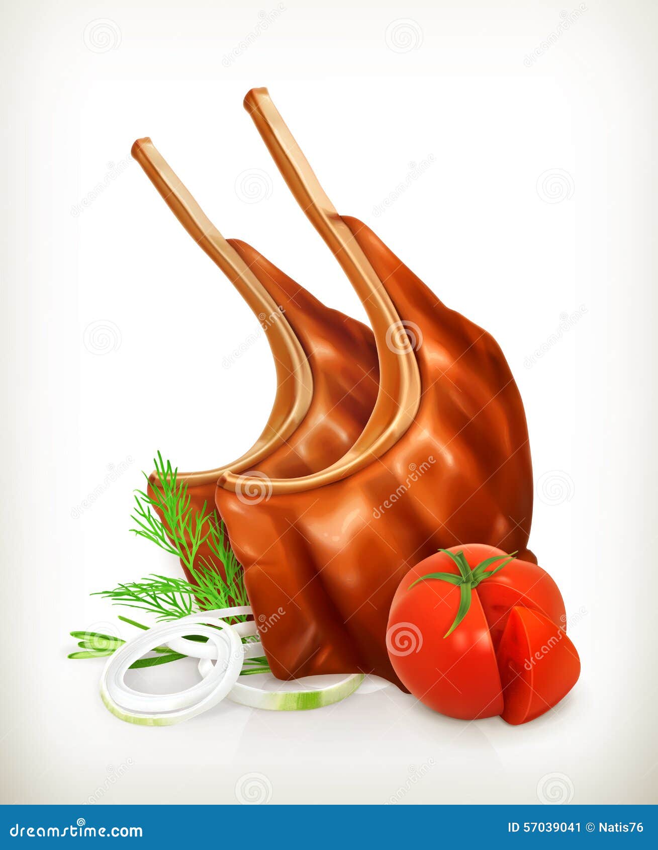 Grilled Meat Ribs with Vegetables Stock Vector - Illustration of ...