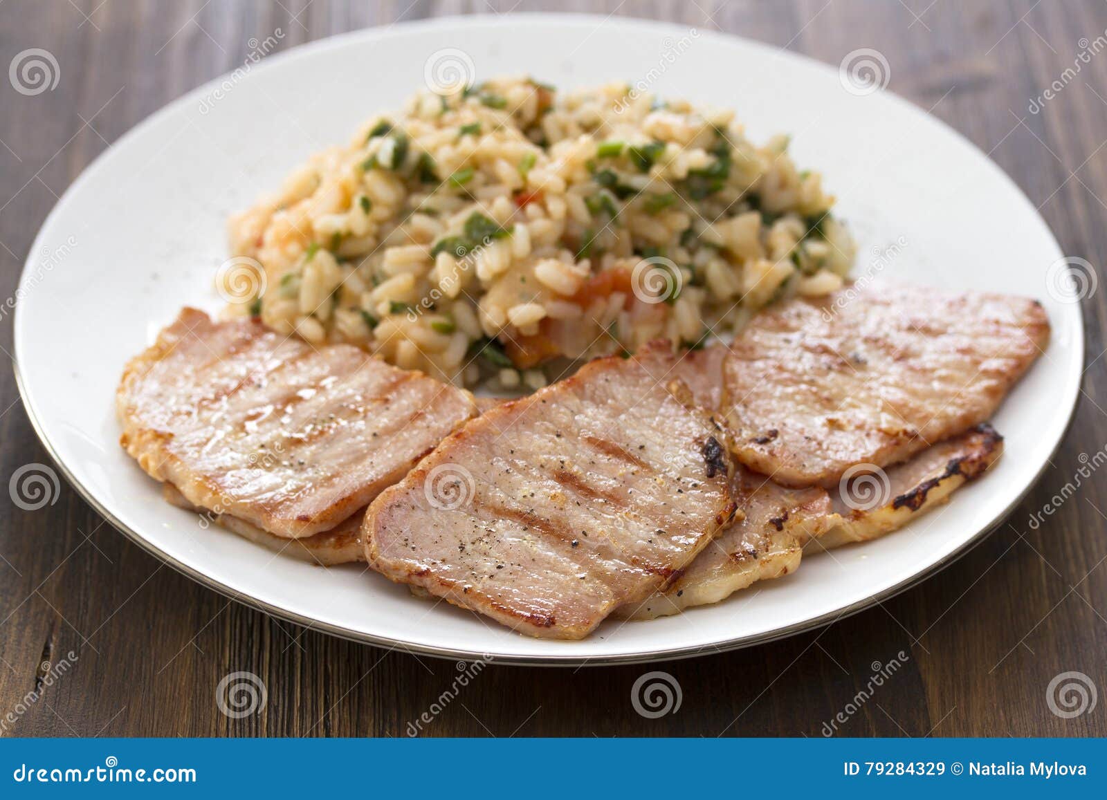 Grilled meat with rice stock image. Image of grill, diet - 79284329