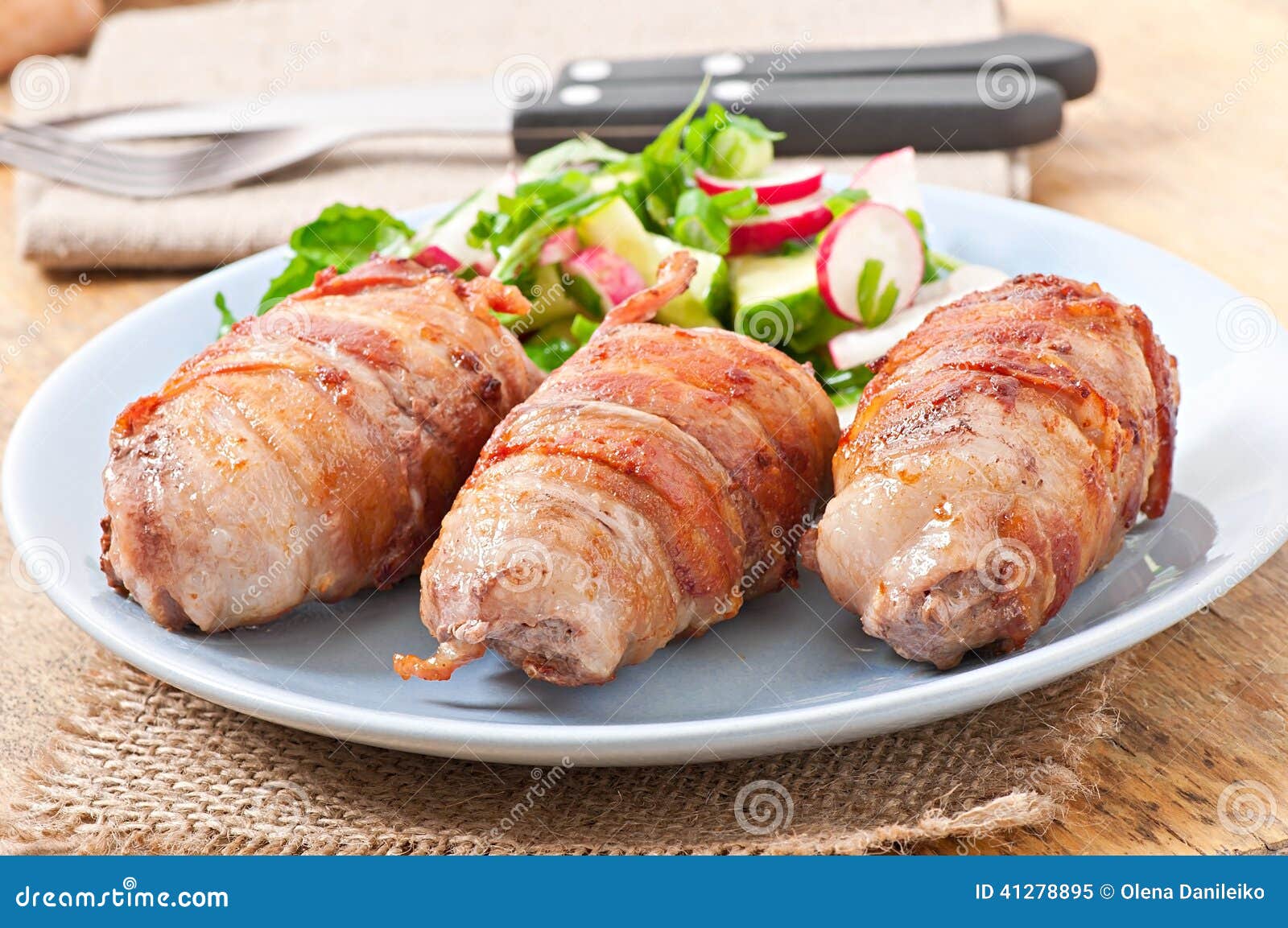 Grilled Meat Rolls Wrapped in Strips of Bacon Stock Image - Image of ...