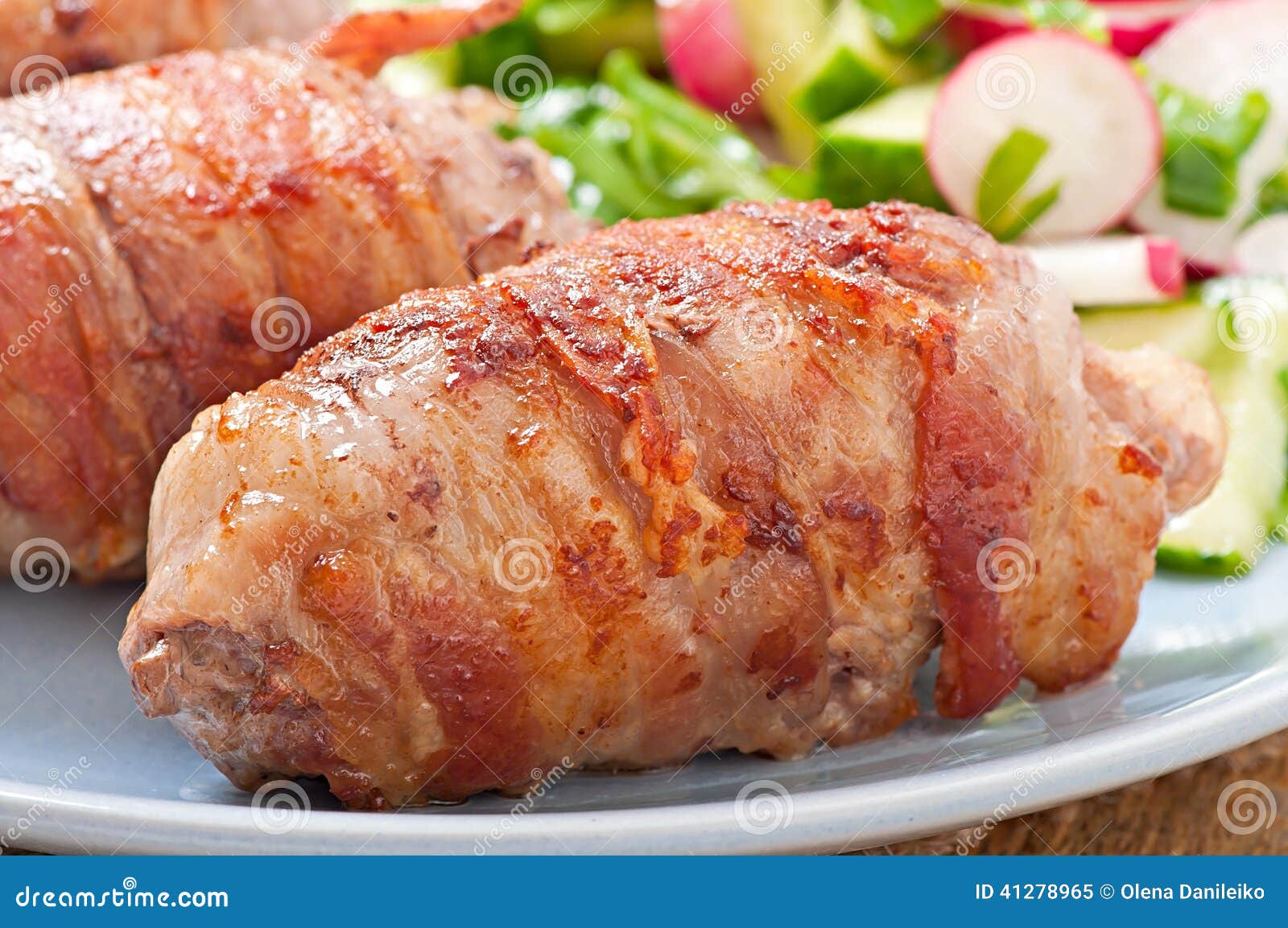 Grilled Meat Rolls Wrapped in Strips of Bacon Stock Image - Image of ...