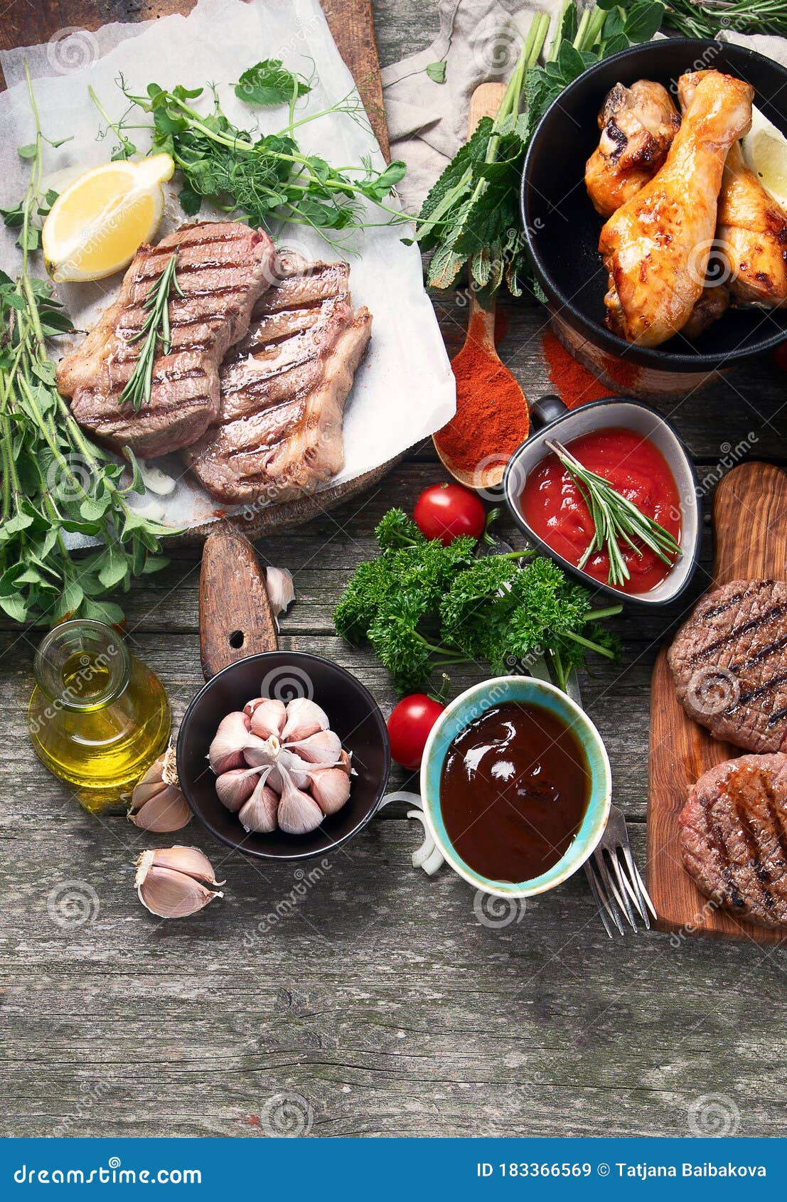 Grilled Meat on Rustic Wooden Table Stock Image - Image of meal, fresh ...